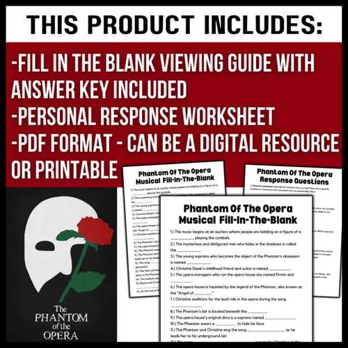 Phantom Of The Opera Musical: Fill In The Blank Viewing Guide ...
