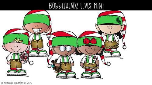 Bobbleheadz Elves clip art, Christmas clip art Mini by Melonheadz Clipart