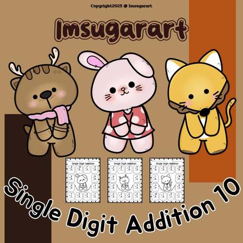 Animals Single Digit Addition 10 Color & Black and White | Fun Math for ...