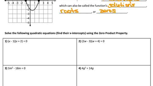 Solving Quadratic Equations by Factoring Guided Notes Worksheet Videos ...