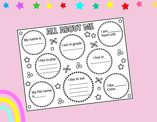 Back to School Worksheets, All About Me and First Day of School Activity