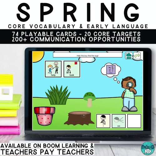 Spring Core Vocabulary AAC Early Language Boom Cards™ for Speech Therapy