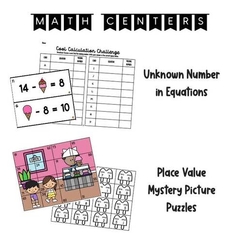 Ice Cream 1st Grade Math and ELA Centers by Kool Kids Games | TPT