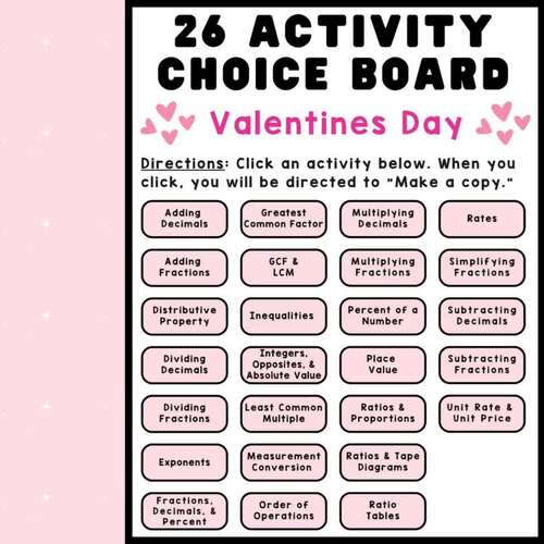 5th 6th 7th Grade Digital Math ️ Valentine's Day Mystery Picture CHOICE ...