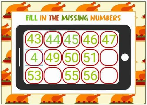 Thanksgiving Math Missing Numbers to 100 Boom Cards 1st Grade Math