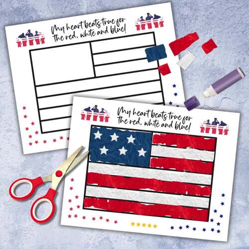Flag Cut and Paste Craft, Torn Paper Craft, Flag Coloring Page | TPT