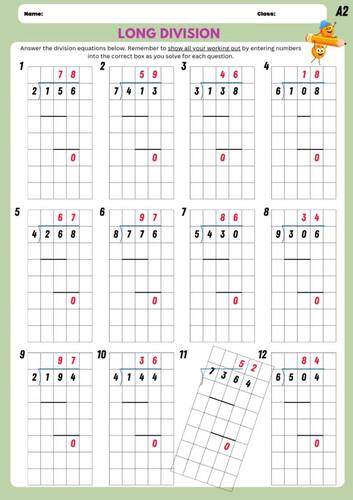 Bundle: Long division worksheet 2,3,4,5 digits by 1 digit with detail ...