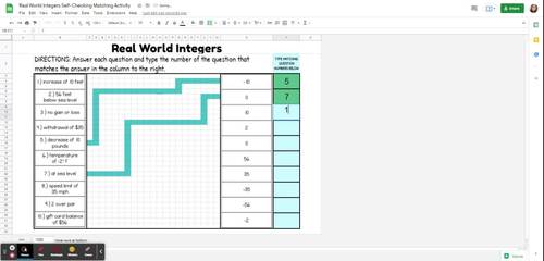 Real World Integers Vocabulary Matching Activity (Digital + Printable)