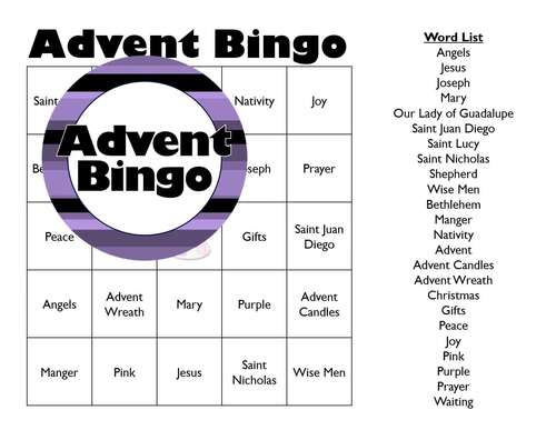 Advent Bingo Game w/ Catholic Christmas Vocabulary & Saints | Nativity ...
