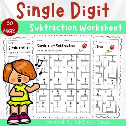 Single Digit Subtraction Worksheet -Math Practice for Kindergarten ...