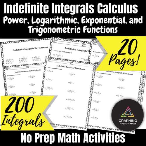 Indefinite Integrals 20 Worksheets Inverse Trig Functions Power ...