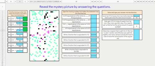 Digital Math Pixel Art | Mystery Picture 4th Grade 4.NF.1 Equivalent ...