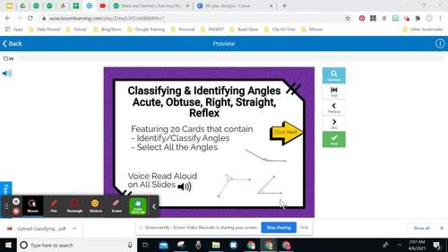 Boom Cards-Classifying & Identifying Angles Distance Learning Task Cards