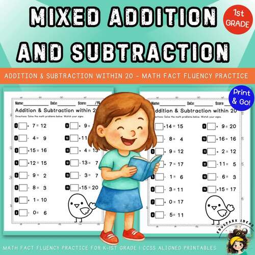 Addition & Subtraction within 20 – Math Fact Fluency Practice for 1st Grade