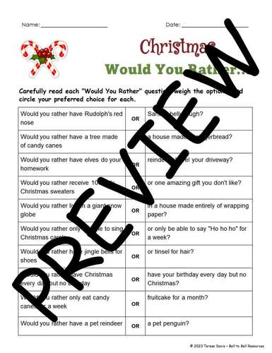 Christmas Activity: Would You Rather Worksheets, Word Searches, & Mazes