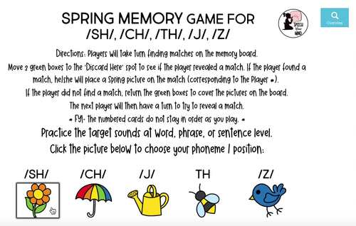 Spring Articulation Boom Cards™ for SH CH J TH Z Matching Game Late Sounds