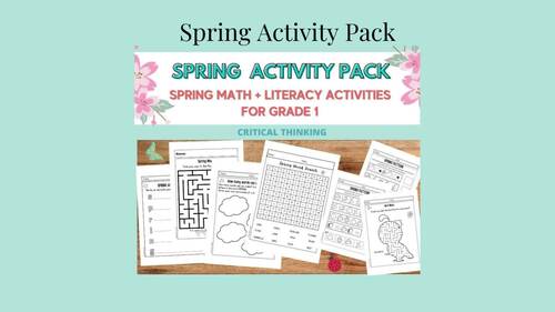 No Prep Spring Bundle, First Grade Spring Bundle, Math + Literacy Centers