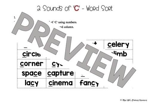 LEM Phonics | Rules | 2 Sounds of 'C' | Sound Sort Worksheet ...