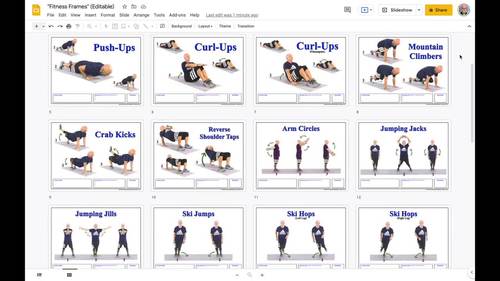 "Fitness Frames" Editable and Printable Exercise Cards by Proud PE