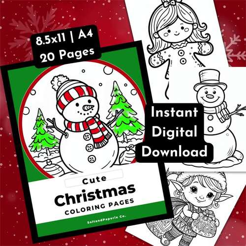 Cute Christmas Coloring Pages, Kids and Adults Easy to Challenging Styles