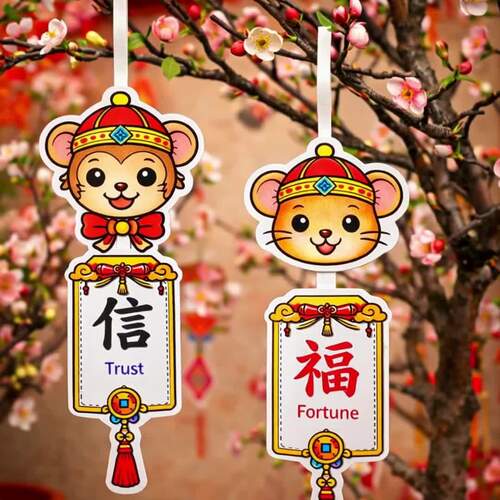 Lunar New Year Zodiac Animal Lucky Hanging Tag Craft, Chinese Fortune ...