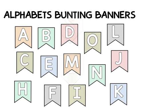 Printable Calm Colors Alphabet Bunting Banners, Editable Bunting Banners