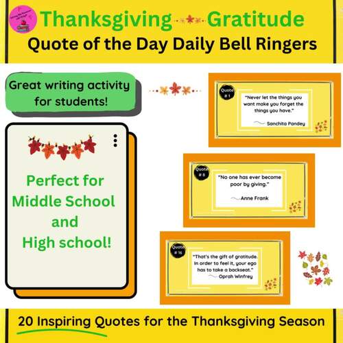 Thanksgiving/Gratitude Quote of the Day Bell Ringers/Journal Pages Mini ...