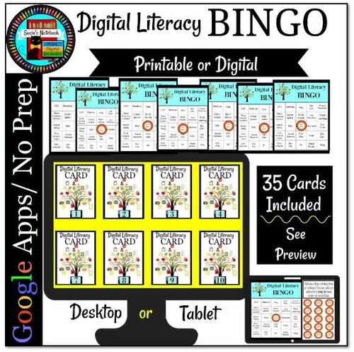 Digital Literacy Activity Bingo Game Printable and No Prep Digital