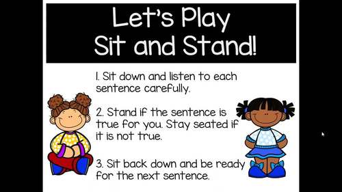 Sit and Stand Morning Meeting Activity Brain Break Virtual Learning ...