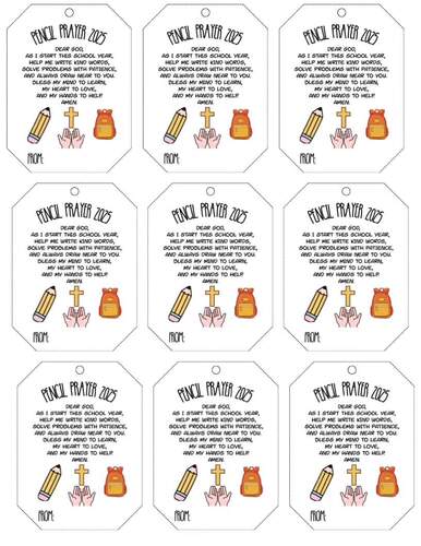 Pencil Prayer Gift Tags Back to School Prayer Tags Printable Backpack ...
