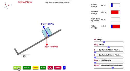 Inclined Plane with Friction Simulation: Works in all browsers and iPads.