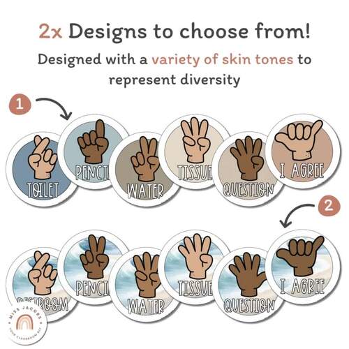 Hand Signals | Modern Ocean Classroom Decor | Editable | TPT