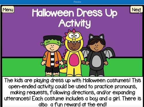 Halloween Speech Therapy Costume Dress Up Boom Cards™ Language Activity