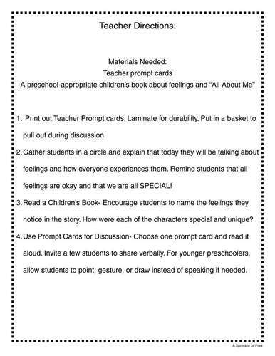 All About Me Feelings SEL Discussion Cards Mini Book Preschool Kindergarten