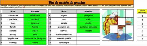 Thanksgiving day Mystery puzzle and Slides SPANISH by Yamilex Castillo
