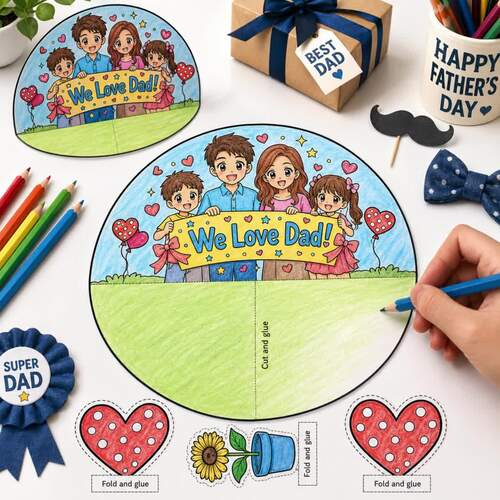 3D Father’s Day Standee Crafts, Pop-Up Display, DIY Coloring Gift Templates