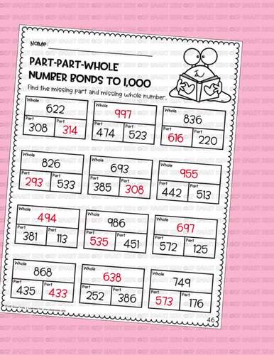 Valentine Monster Number Bonds to 1000 Missing Part & Whole Worksheets ...