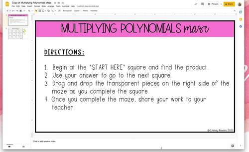 Distance Learning: Multiplying Polynomials Digital Maze | TpT