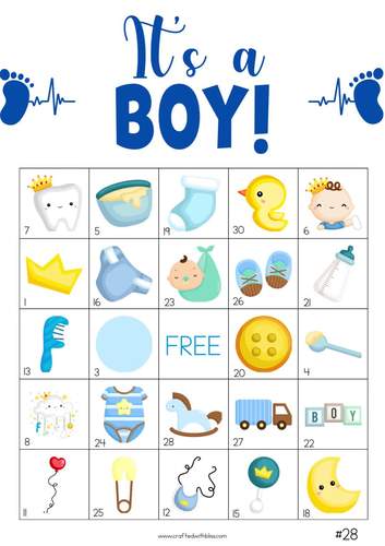 50 It's A Boy Bingo Cards (5x5), Baby Shower Bingo Games and Activities