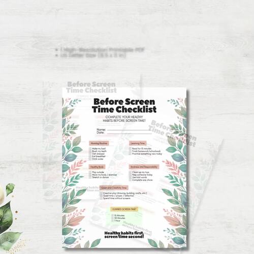 Kids Screen Time Checklist Printable: Before Screen Time Routine Chart ...