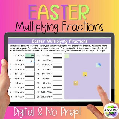 Pixel Art Math Easter Grade 5 Multiplying Fractions Google Sheets Self ...