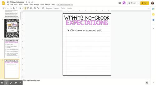 Interactive Google Slides Writing Notebook (Writing Prompts Included)