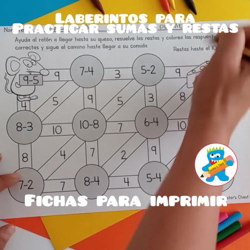 Sumas y Restas hasta el 10. Laberintos Imprimir, Google Slides Boom Cards