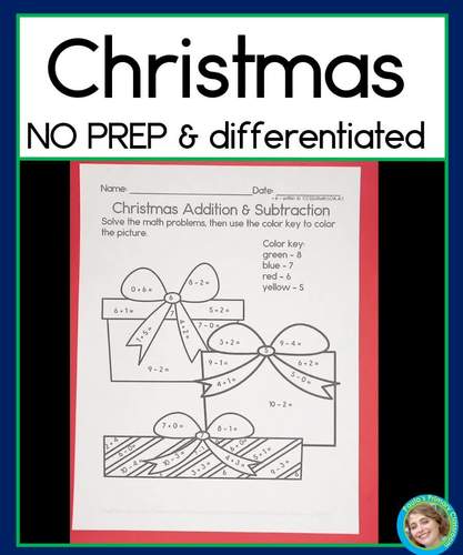 Christmas Color by Number Addition and Subtraction Within 20 Worksheets