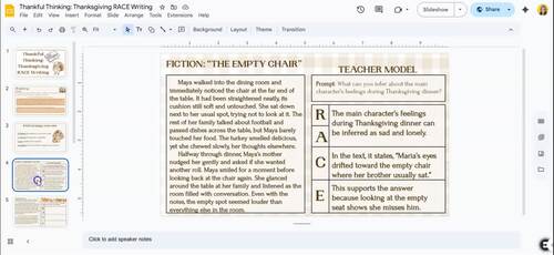 Thankful Thinking: Thanksgiving RACE Writing by Love and Literacy Lane
