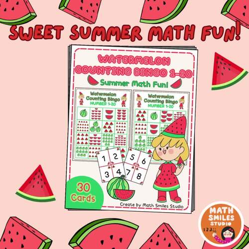 Watermelon Counting Bingo 1–20 | Summer Math Game 4x4 | Pre-K to 1st Grade