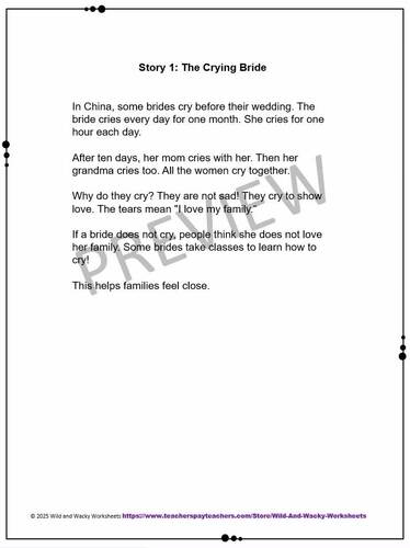 Unusual Wedding Traditions Pre-GED Reading (NRS Level 2) | TPT