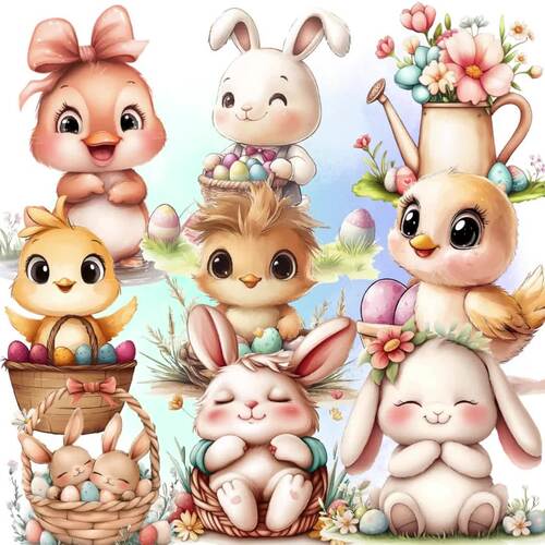 Watercolor Easter Clipart-Happy Easter Vibes Clip Art by Ping Ping Studio