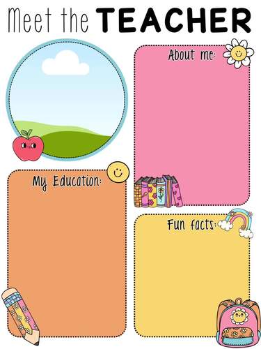 Editable Bright Retro Meet the Teacher Sheets by TeachingWithMsEaster