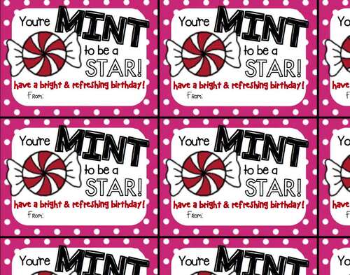 Peppermint Star Candy Birthday Gift Tag- You're MINT to be a STAR! Have ...